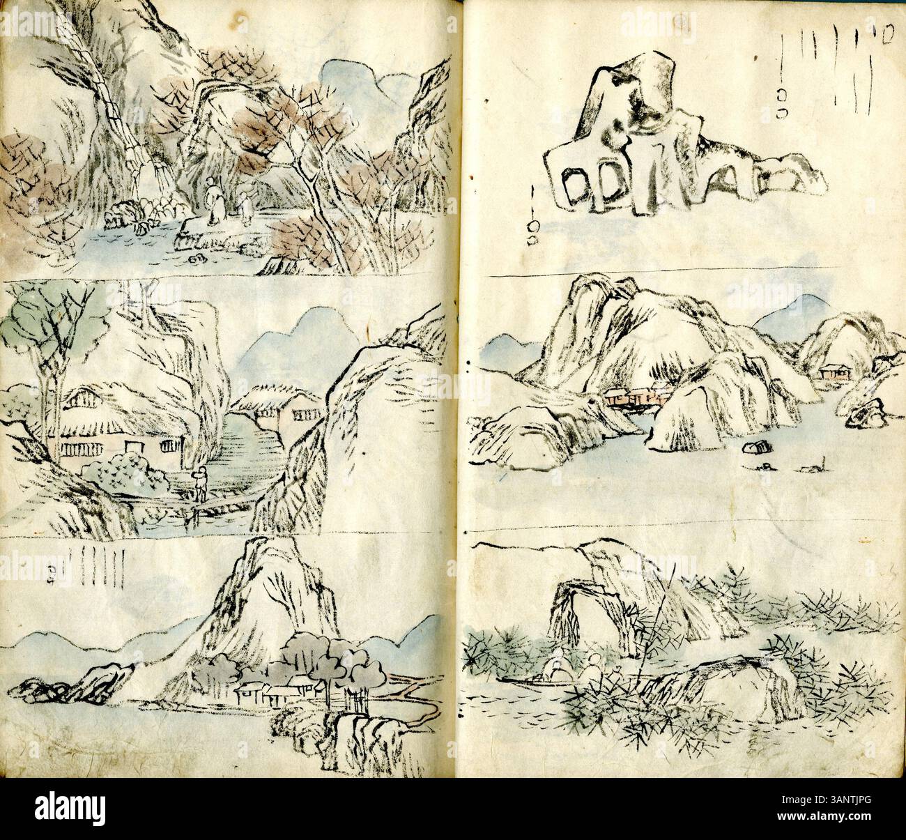 This artist’s sketchbook contains landscape drawings, showcasing ...