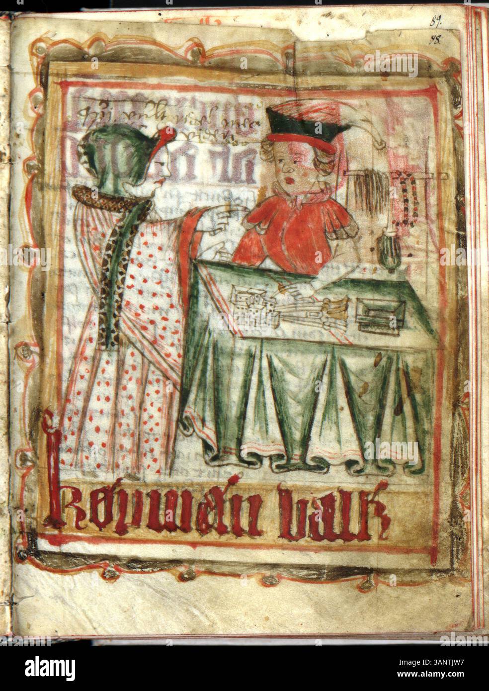 The Merchant Code, showing a woman and a haberdasher in a shop. This ...