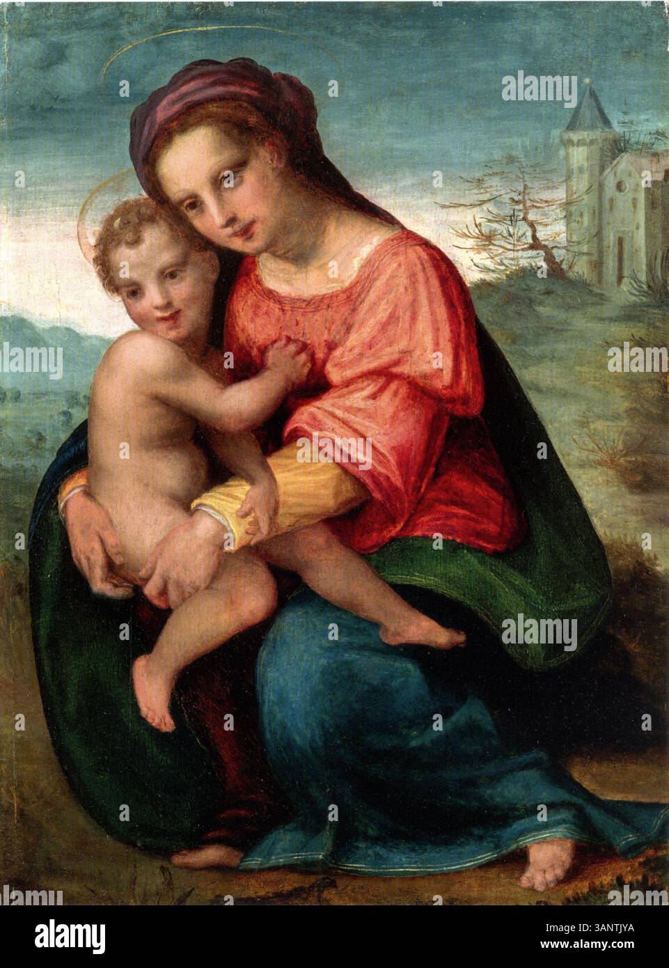 This 16th-century painting by Domenico Puligo presents the Madonna and Child, a typical ...