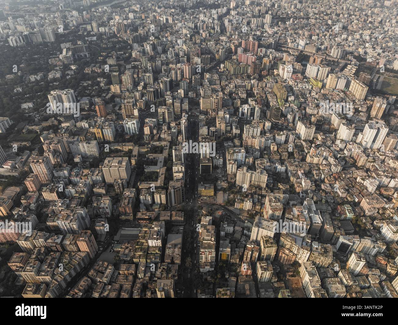 Aerial view of bustling urban landscape with modern high-rise buildings ...