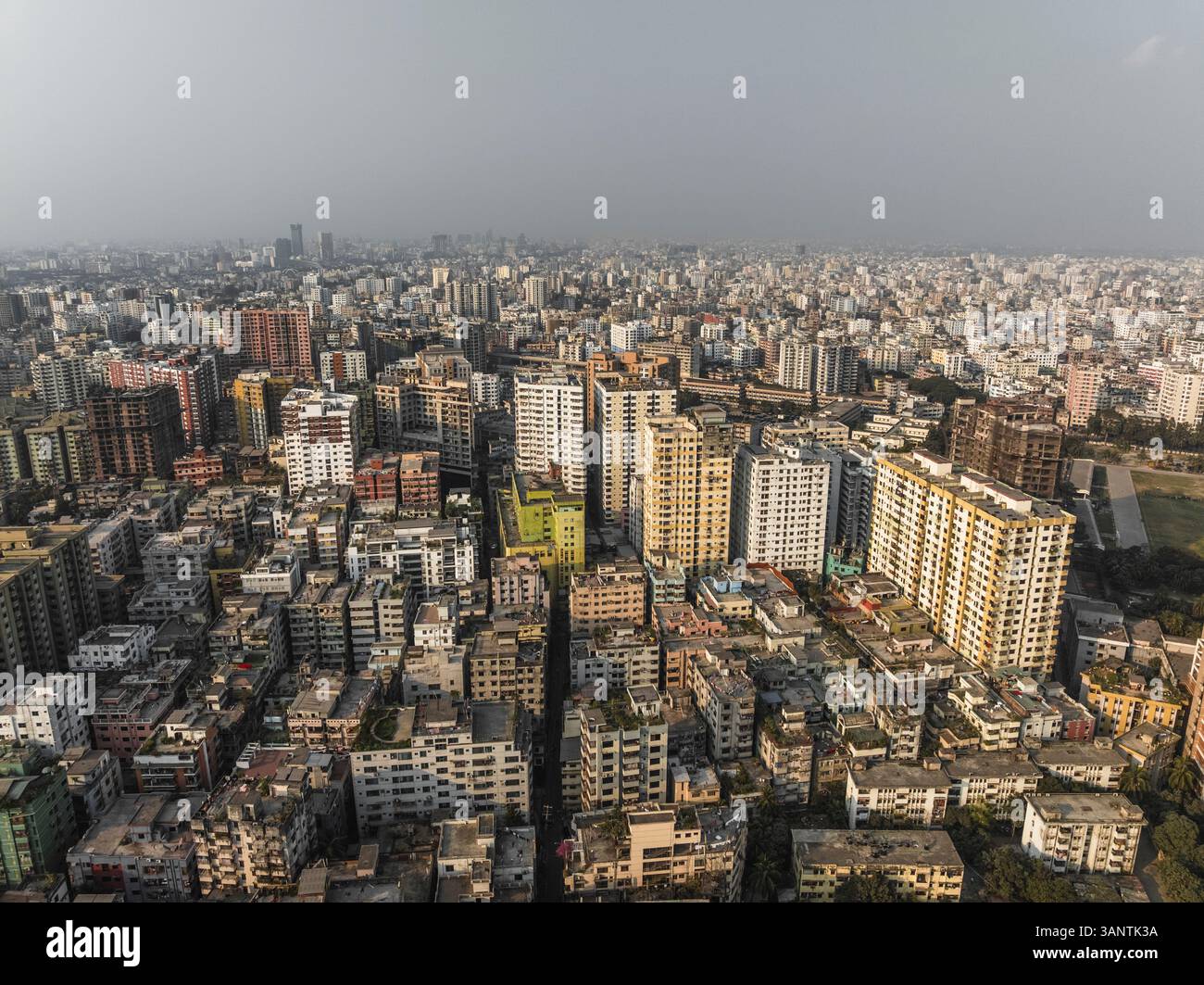 Aerial view of bustling urban landscape with high-rise buildings and a ...