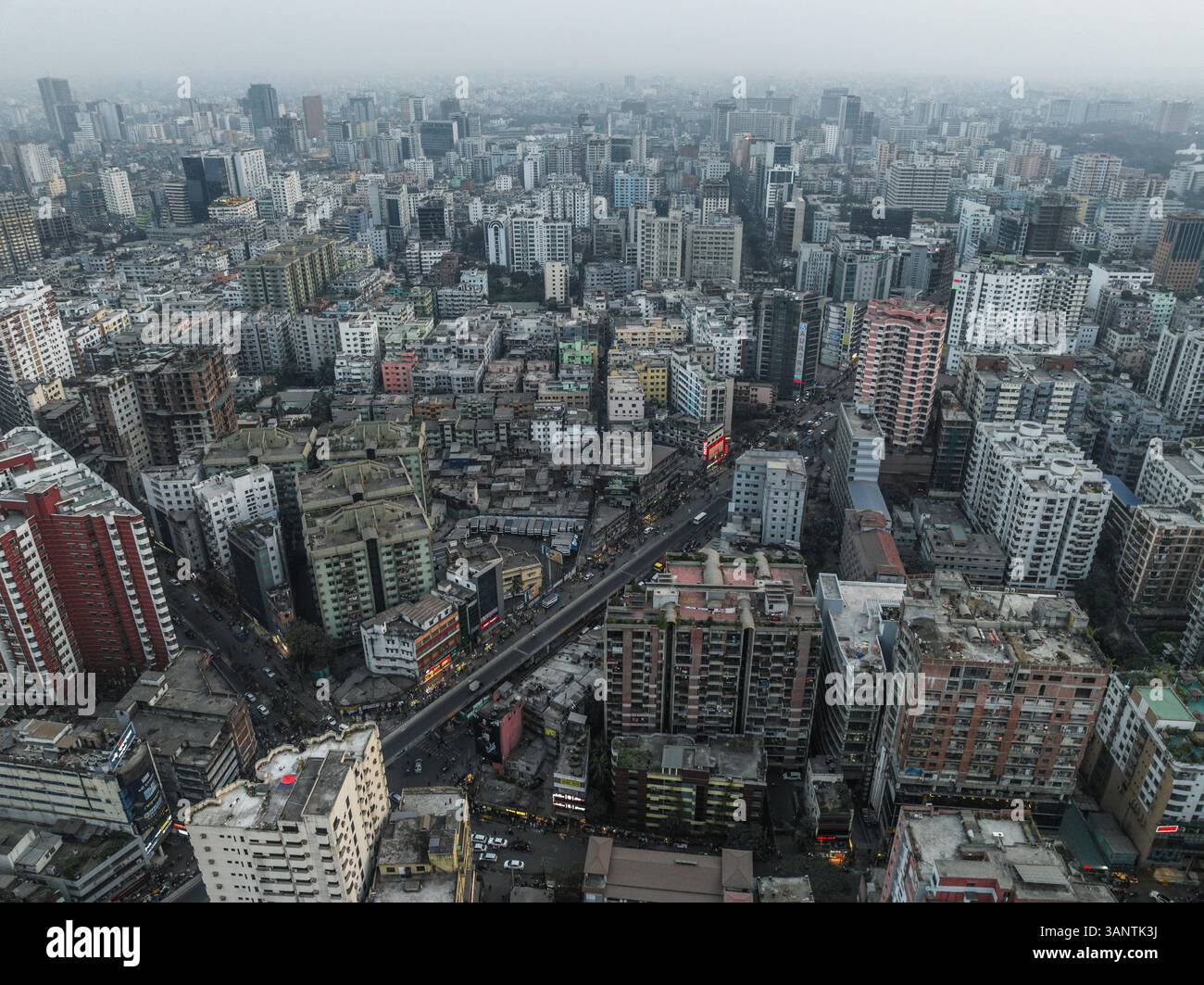 Aerial view of bustling downtown Dhaka with modern high-rise ...