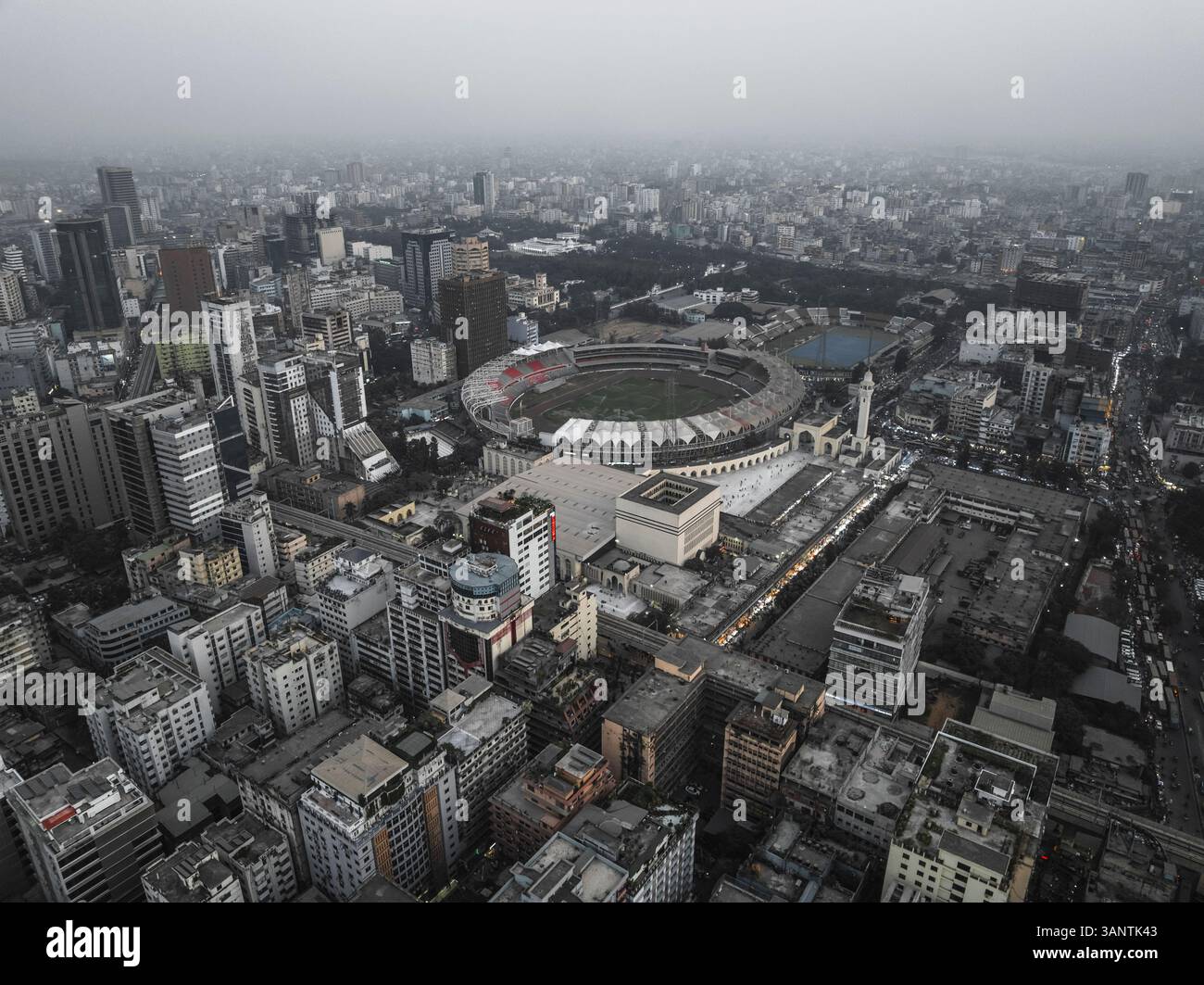 Aerial view of bangabandhu national stadium surrounded by dense urban ...
