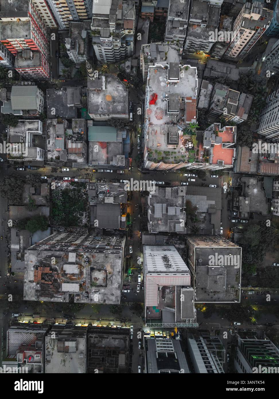 Aerial view of a bustling cityscape with high-rise buildings and ...