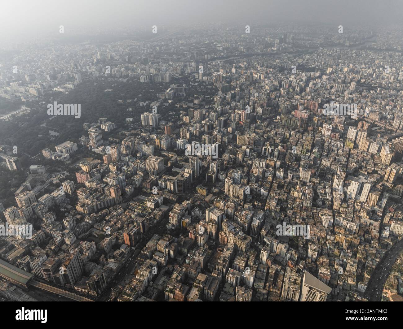 Aerial view of bustling urban landscape with high-rise buildings and ...