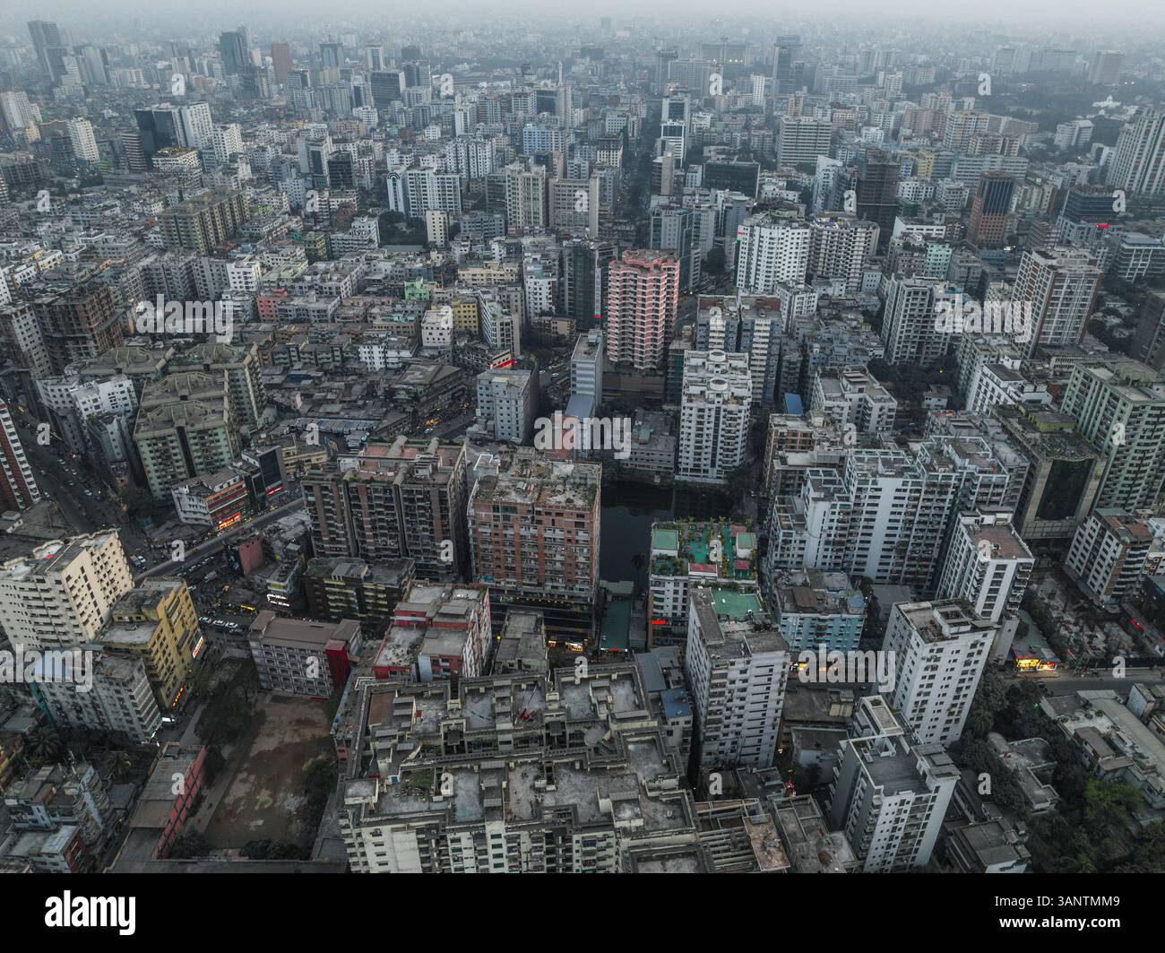 Aerial view of a bustling urban skyline with modern skyscrapers and ...
