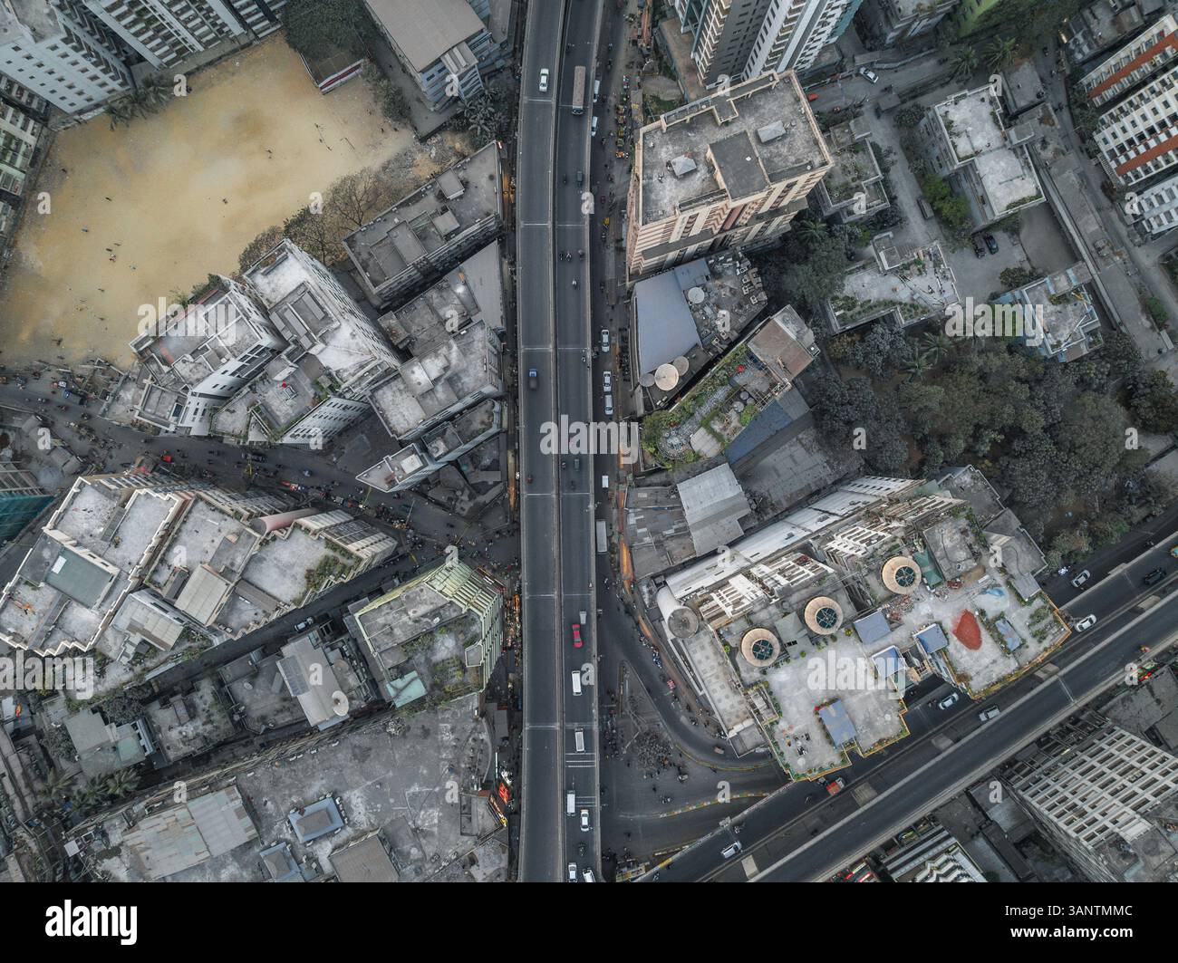 Aerial view of busy city with modern architecture and urban ...