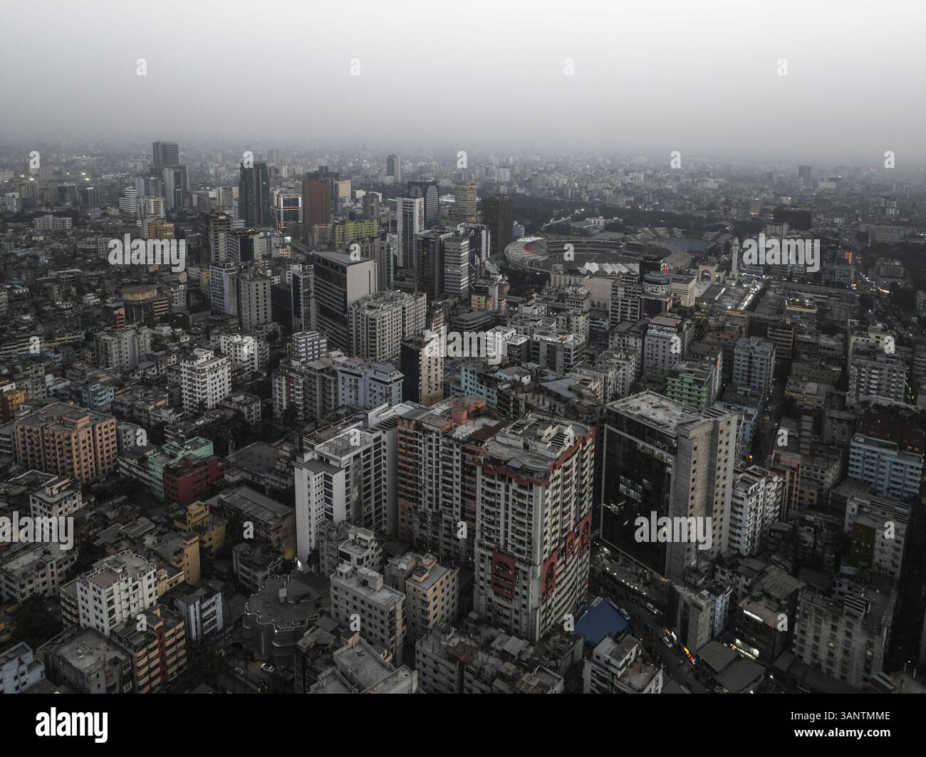 Aerial view of a bustling urban skyline with modern architecture and ...