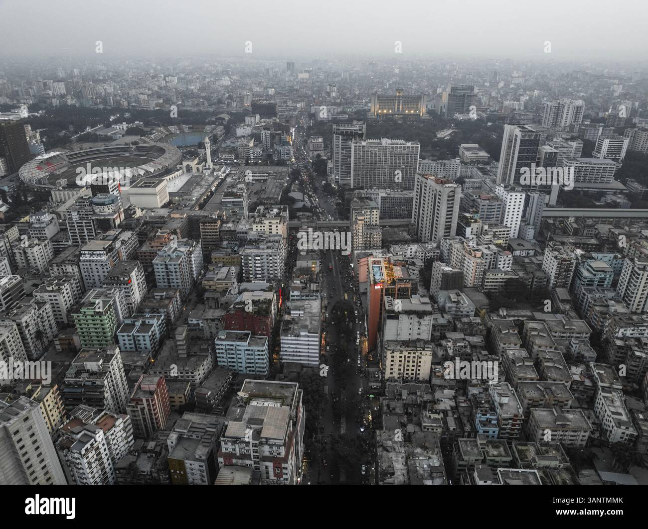 Aerial view of urban landscape with skyscrapers and city streets ...
