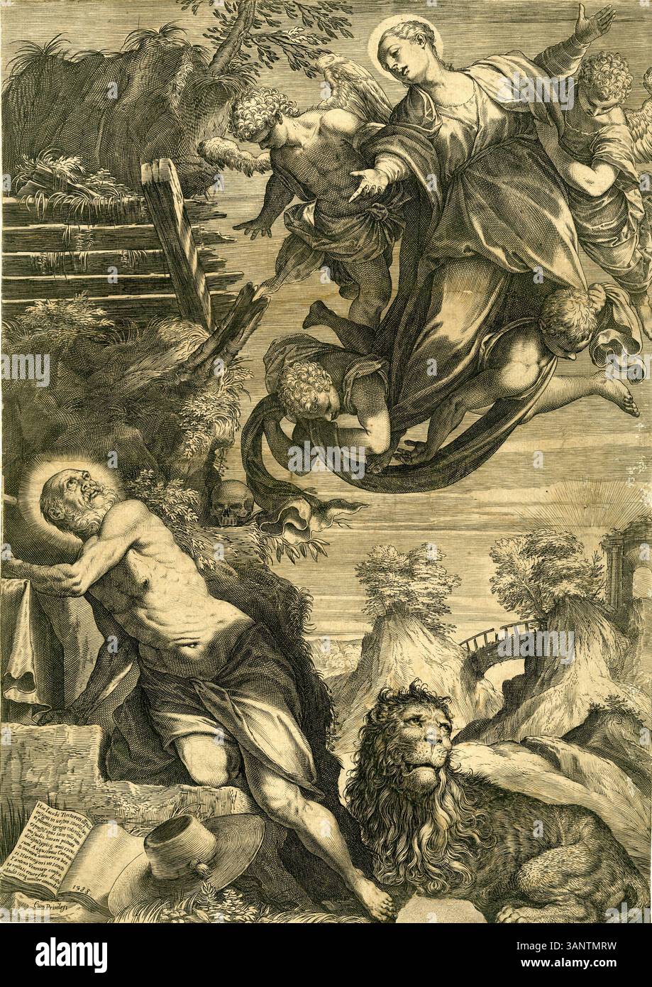 A reproduction of *St. Jerome* after Tintoretto, created by Agostino ...