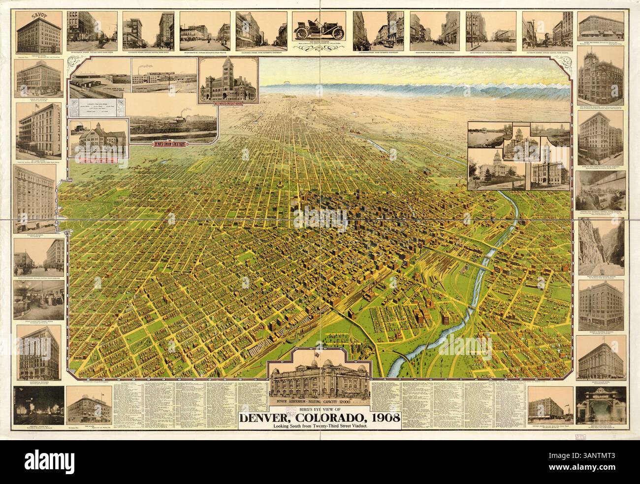 A bird's eye view of Denver, Colorado, from 1908, showing the city’s ...