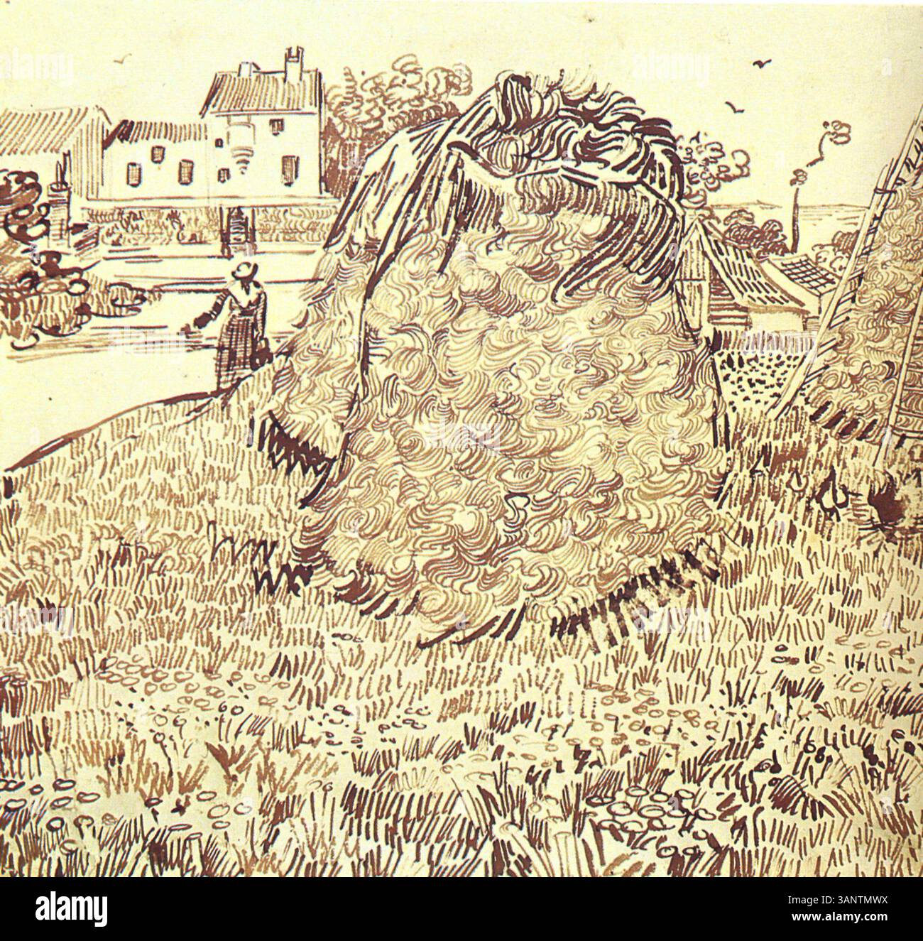 Vincent van Gogh’s 1888 drawing of a haystack in Provence, using ink ...