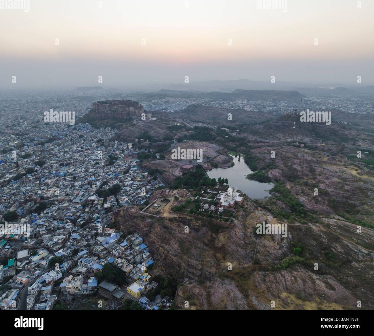 Aerial view of beautiful Jodhpur city with historic Mehrangarh Fort and ...