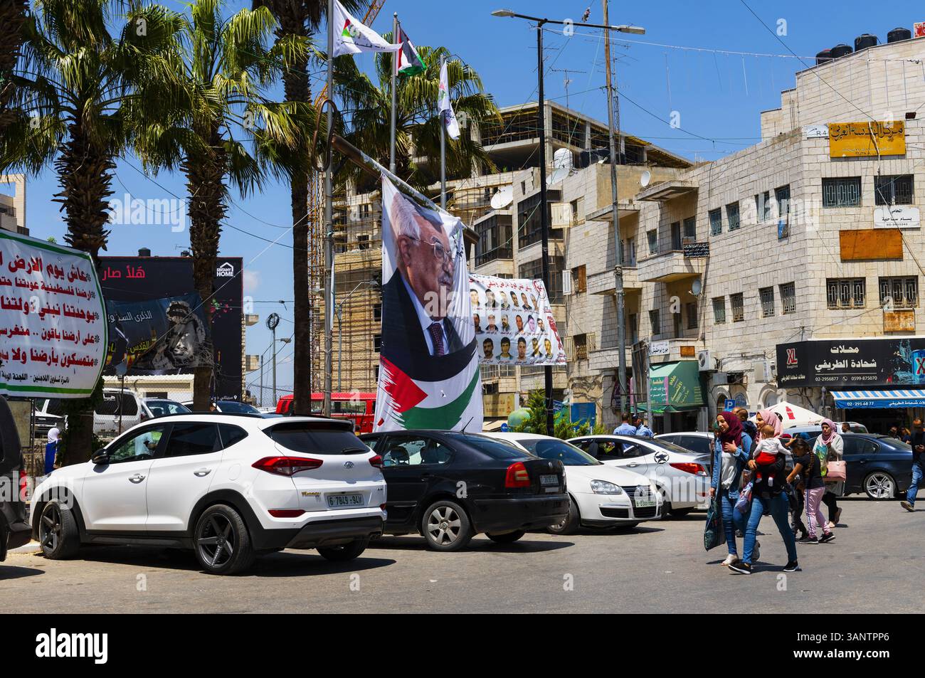 People walk through the Al-Manara Square in Ramallah, Palestine Stock ...