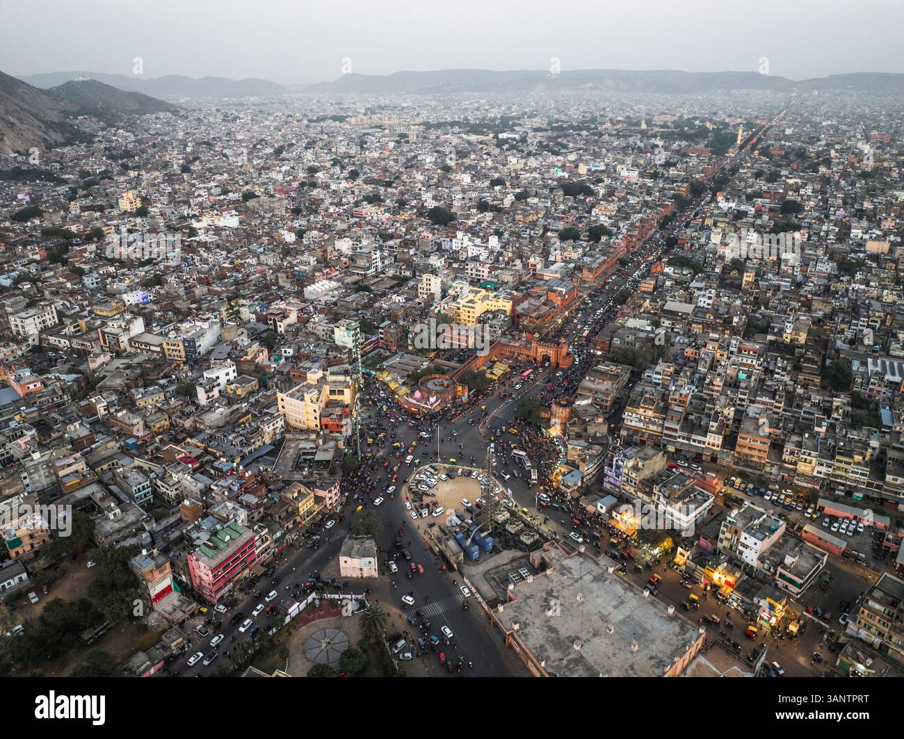 Aerial view of bustling cityscape with vibrant buildings and busy roads ...