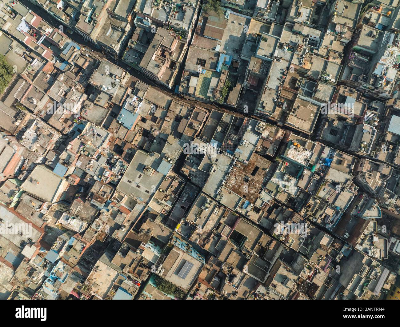 Aerial view of the bustling old town of Chandni Chowk with vibrant ...