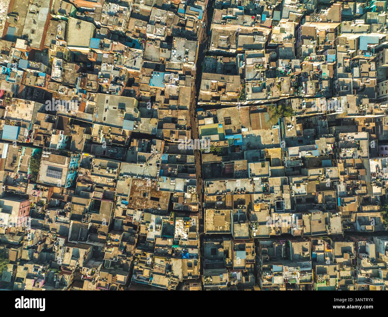 Aerial view of the vibrant and bustling rooftops and streets of Old ...