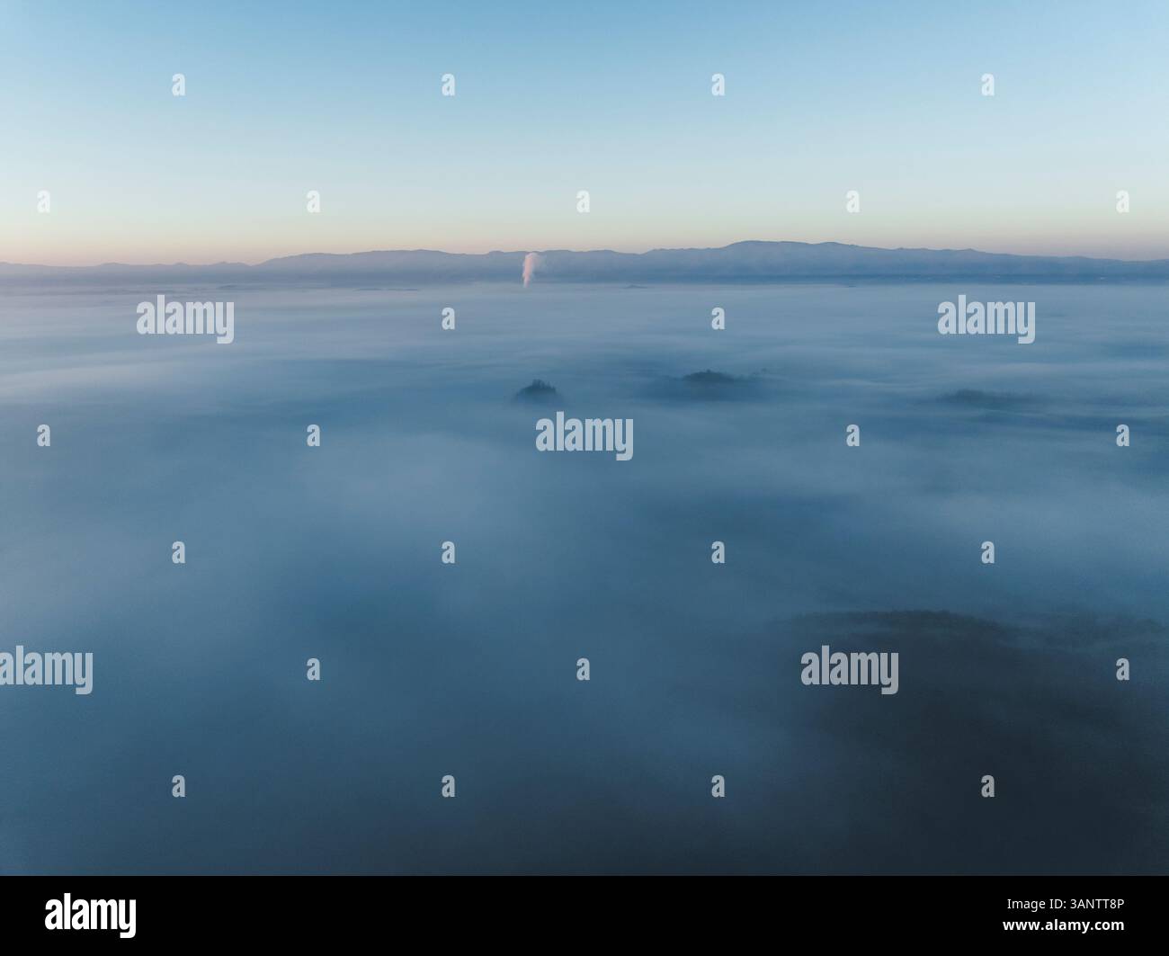 Aerial view of balze valdarno with fog and mist at sunrise, tuscany ...