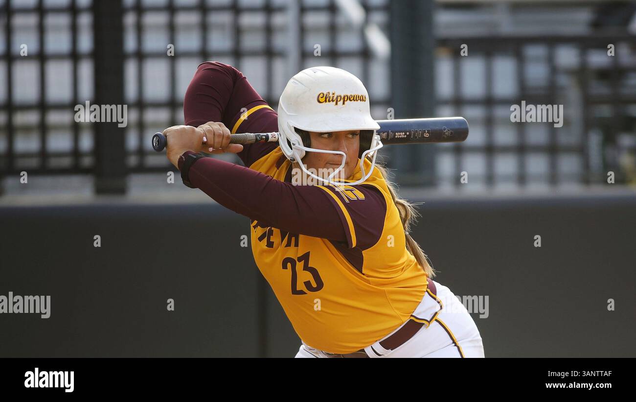 Central Michigan's Carly Sleeman plays during an NCAA softball game on ...