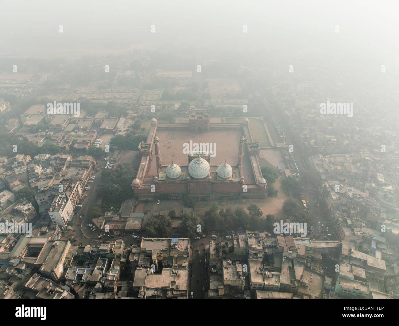 Aerial view of historic Jama Masjid mosque amidst bustling Chandni ...