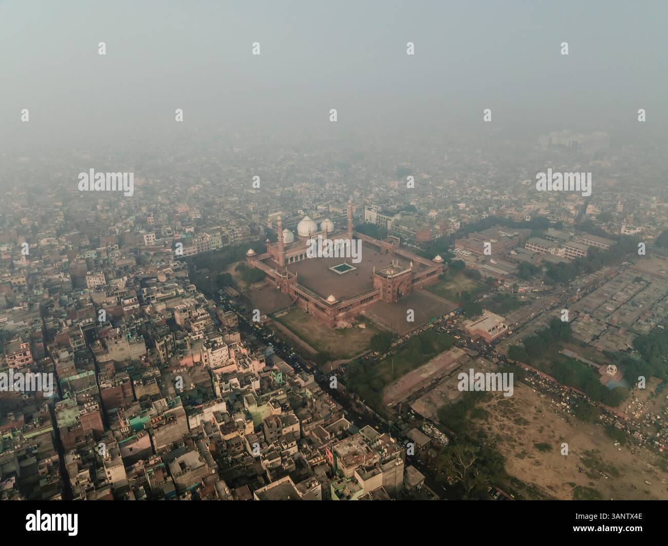 Aerial view of the historic Jama Masjid mosque amidst the urban ...
