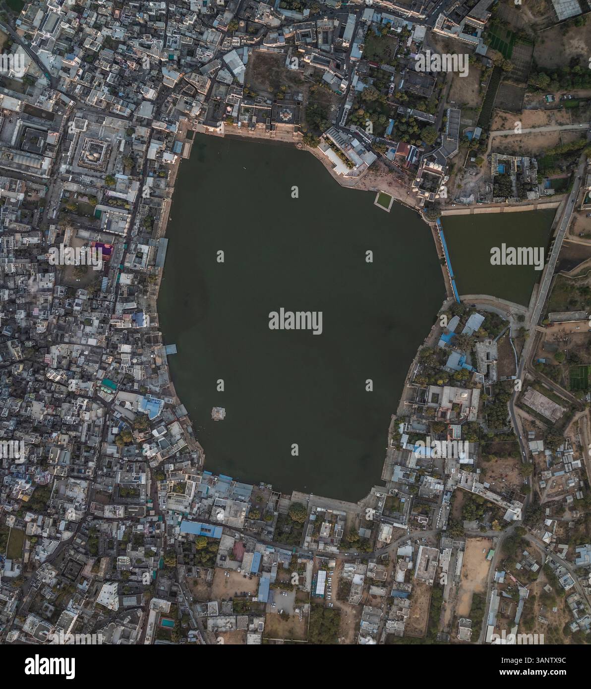 Aerial view of Pushkar Lake surrounded by serene ghats and beautiful ...
