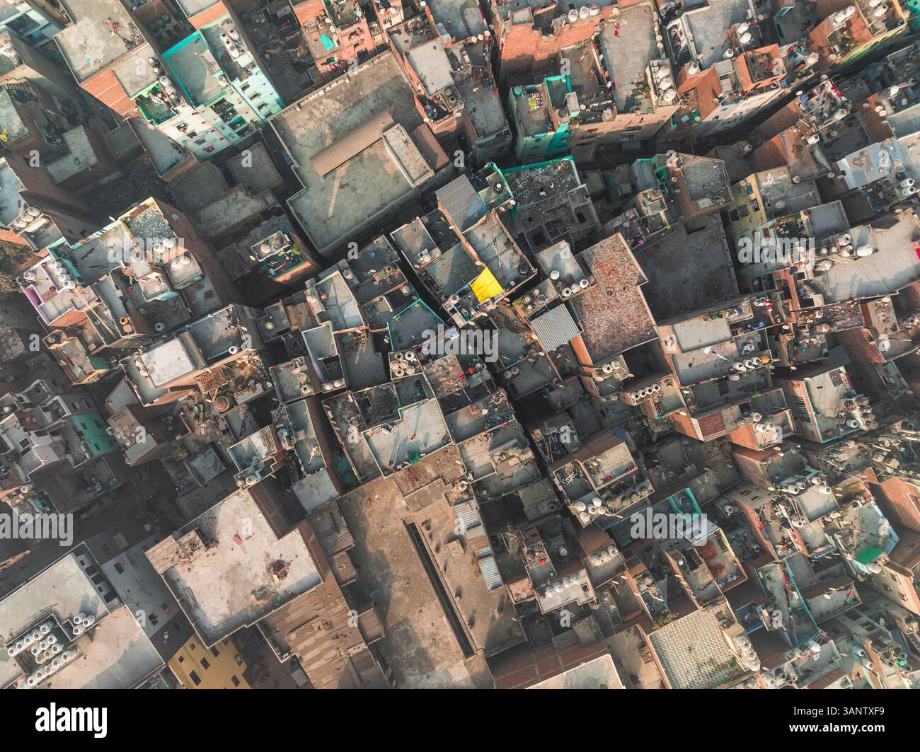 Aerial view of vibrant and bustling Pahar Ganj neighborhood with ...