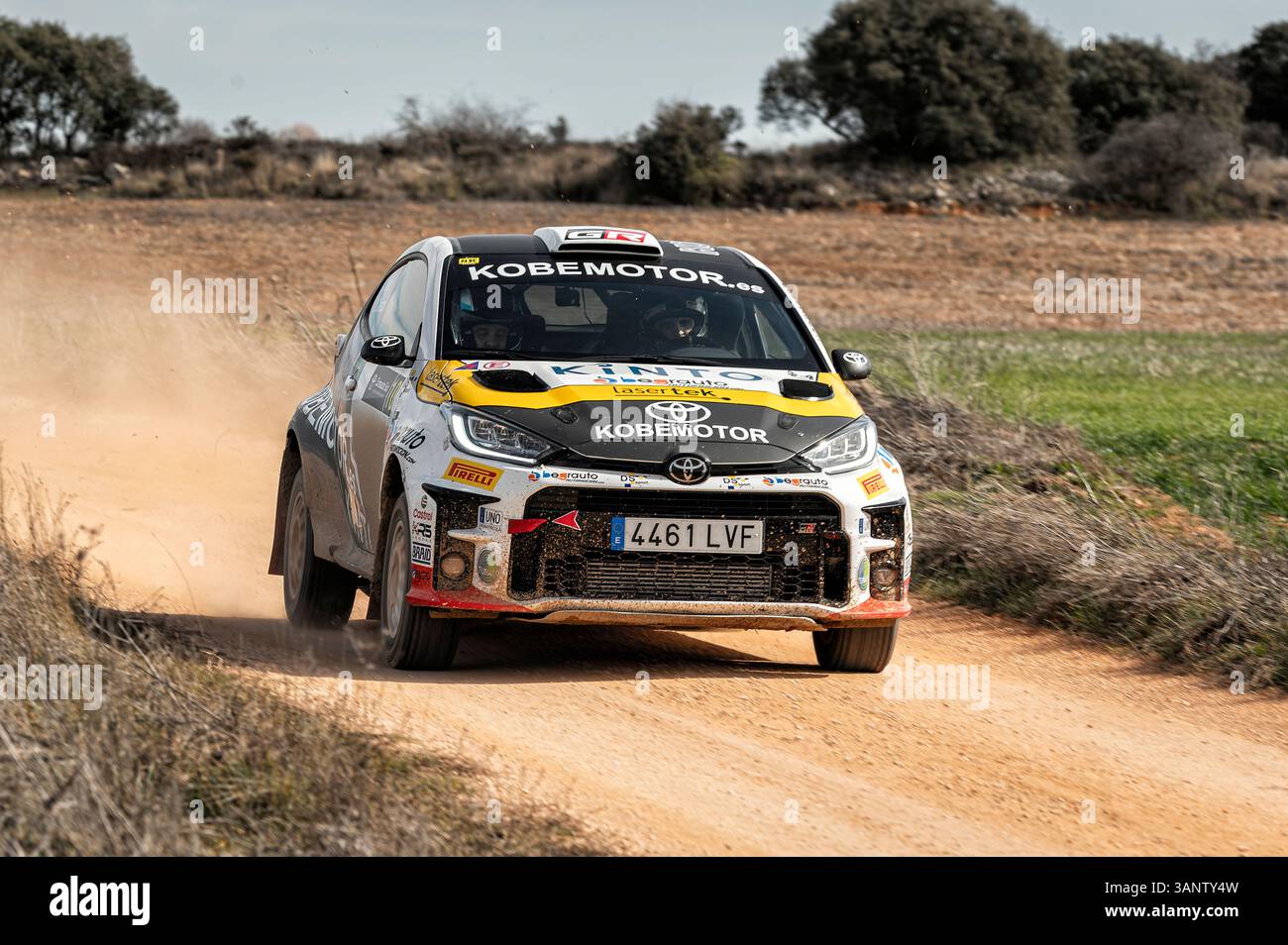 Madrid, Spain; 02-15-2025: A Toyota GR Yaris rally car in action on a ...