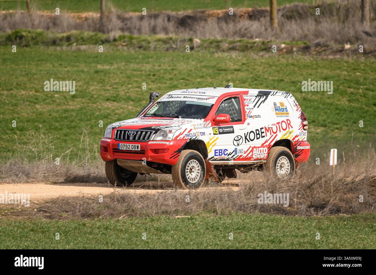 Madrid, Spain; 02-15-2025: Side view of a Toyota Land Cruiser rally car ...