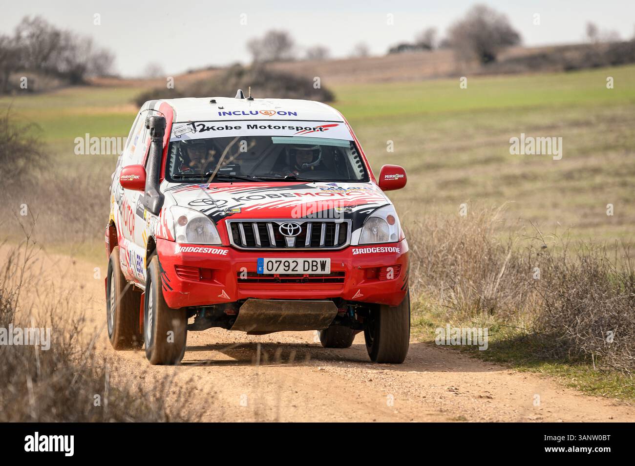 Madrid, Spain; 02-15-2025: Toyota Land Cruiser rally car roars down a ...