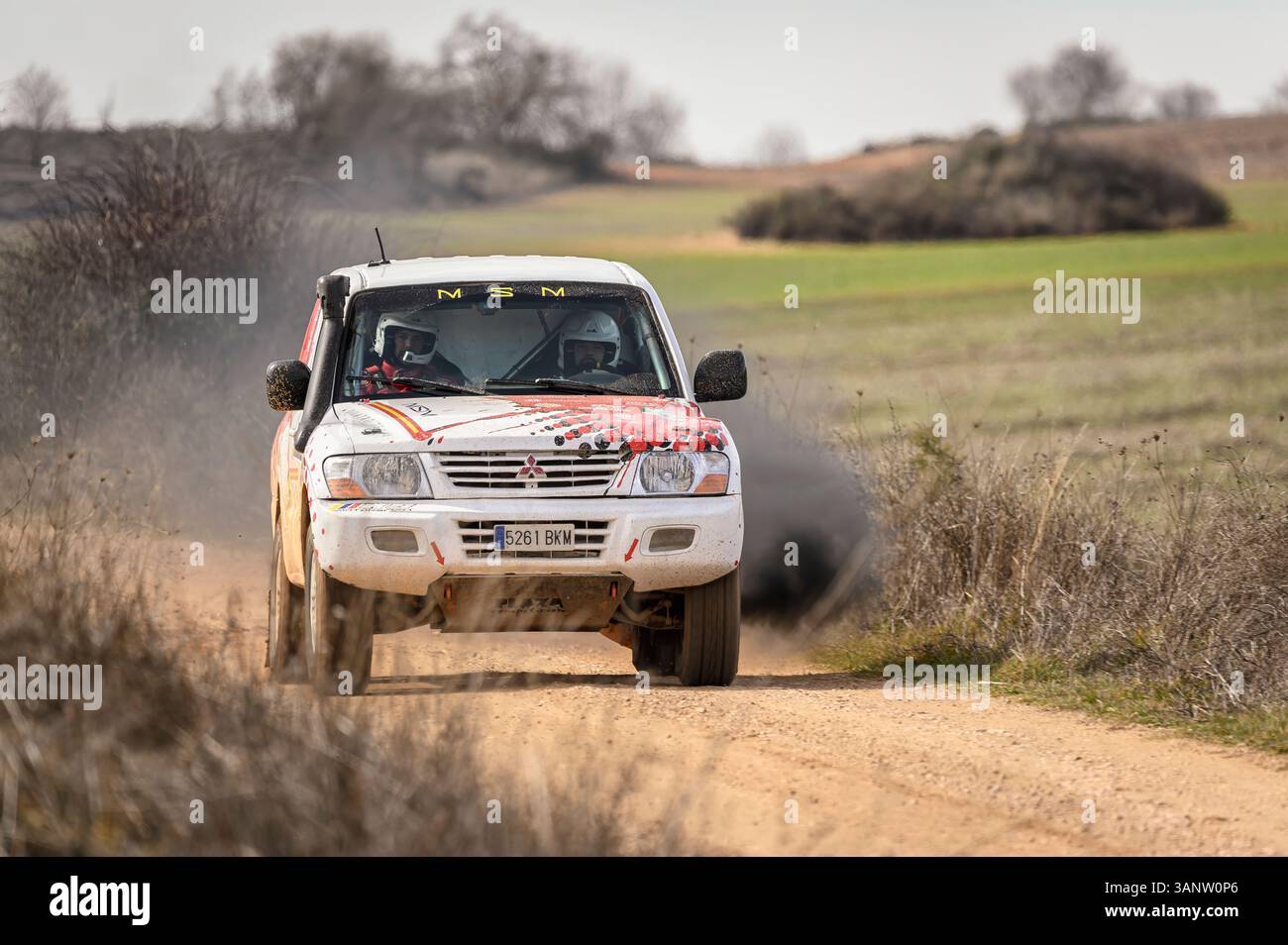 Madrid, Spain; 02-15-2025: Mitsubishi Montero DiD rally SUV charges on ...