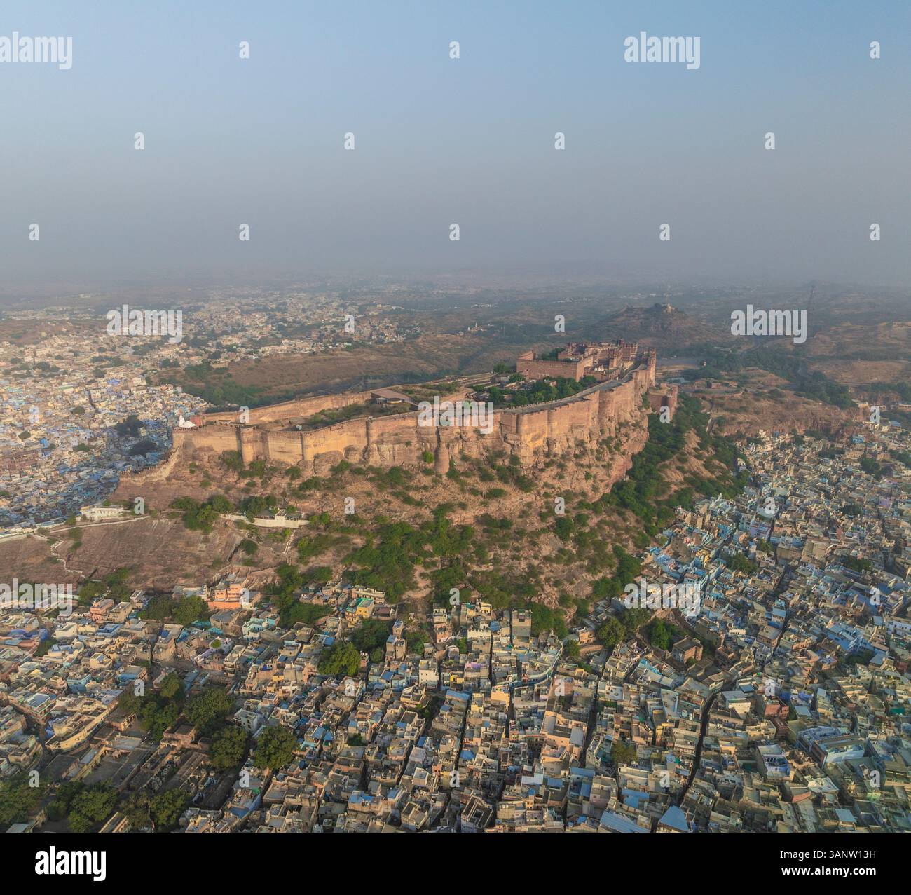 Aerial view of mehrangarh fort and the blue cityscape of jodhpur ...