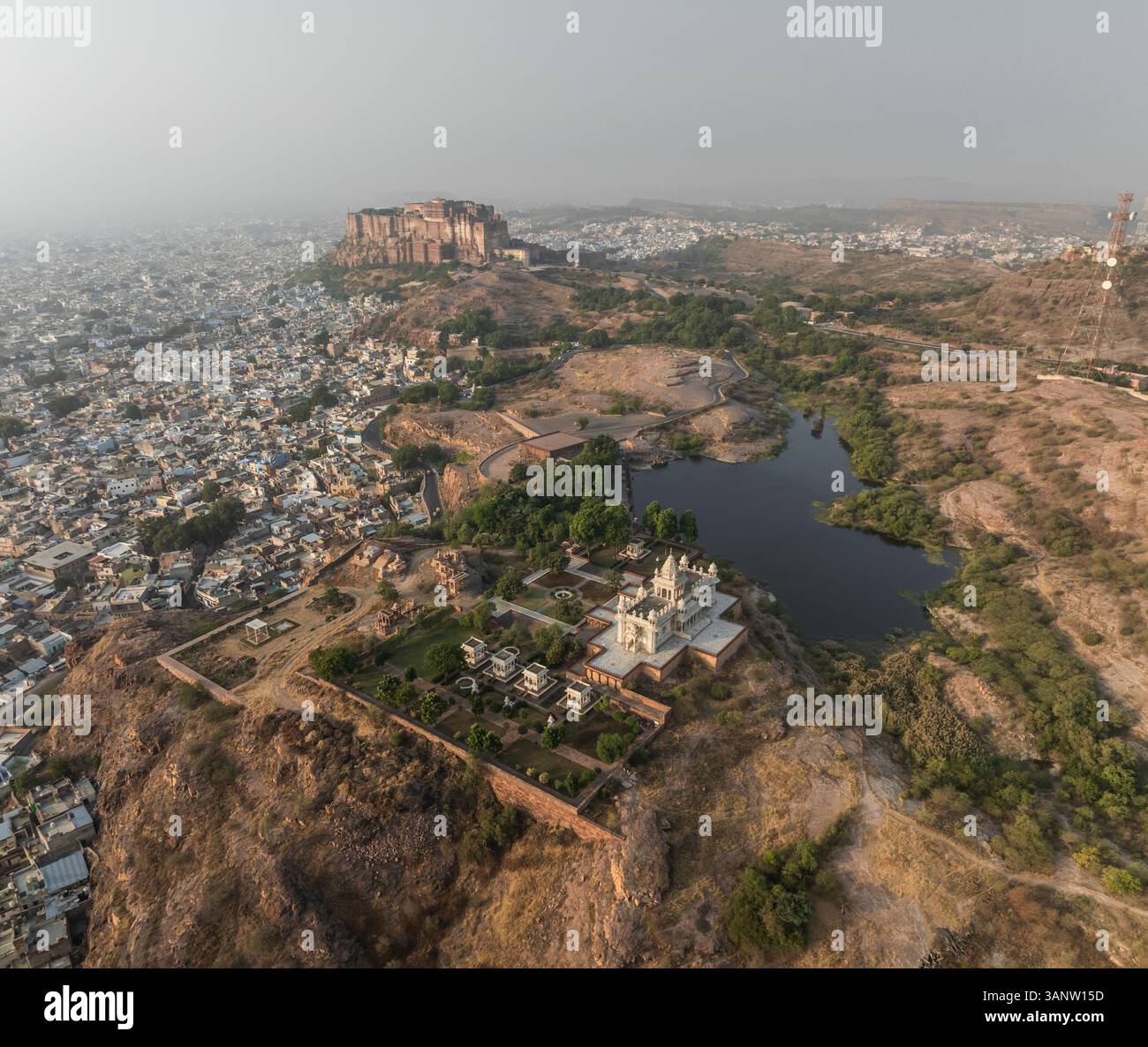 Aerial view of mehrangarh fort and jaswant thada amidst the urban ...
