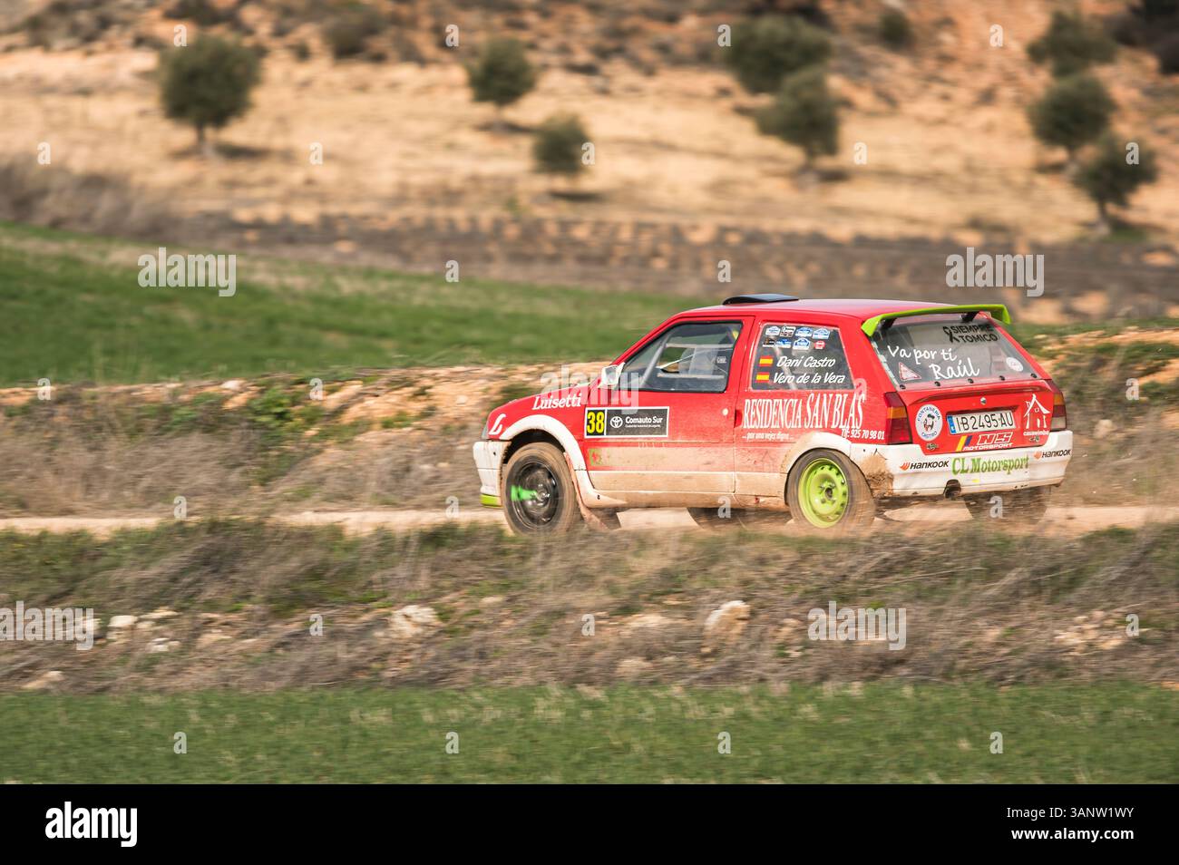 Madrid, Spain; 02-15-2025: Emblematic red Citroen Ax racing at full ...
