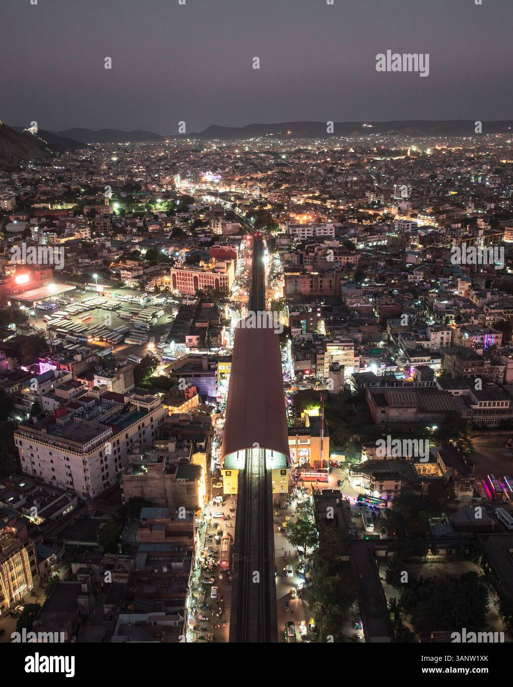 Aerial view of bustling elevated station amidst vibrant cityscape and ...