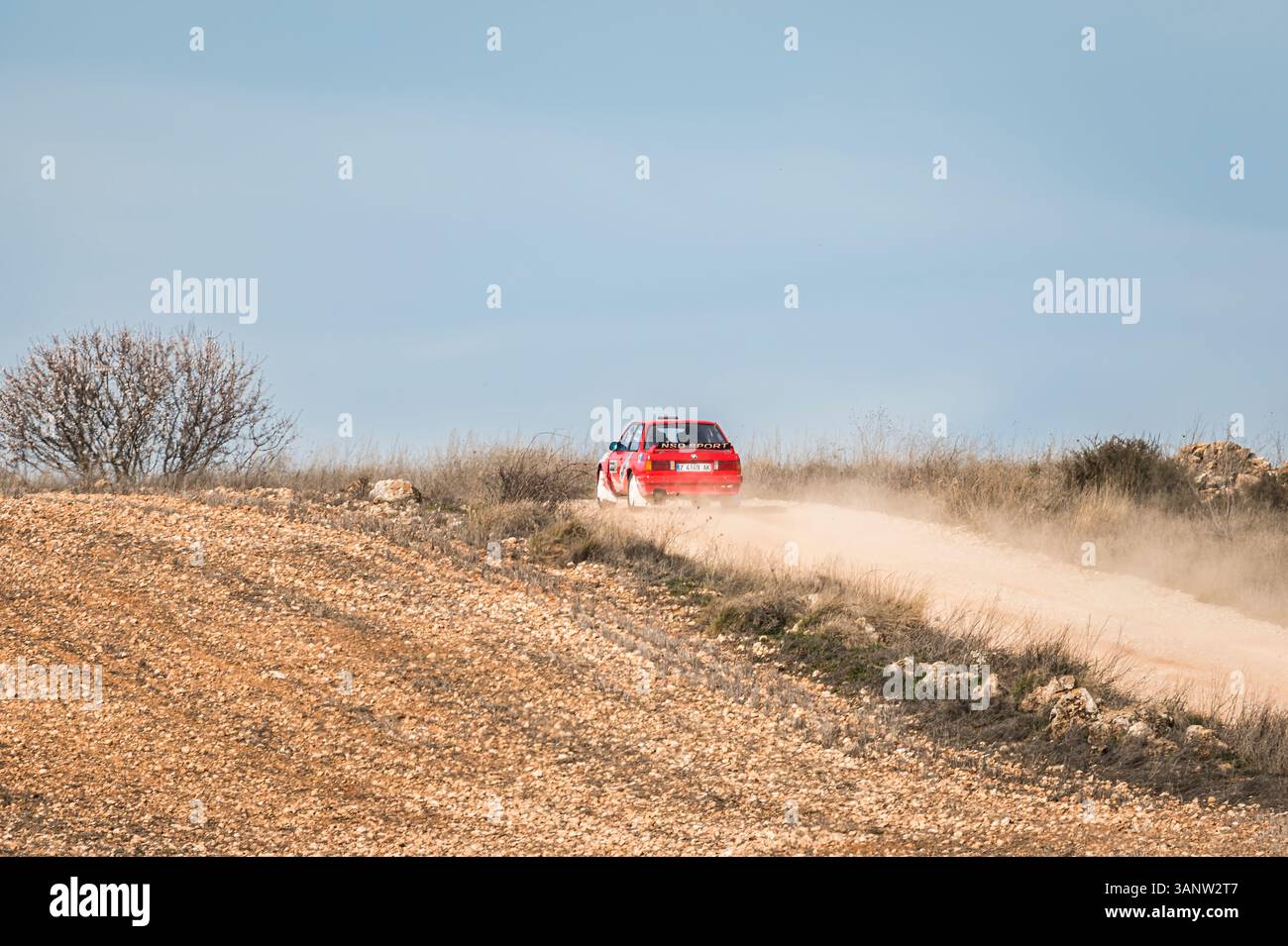 Madrid, Spain; 02-15-2025: Classic red BMW 325i E30 rally car racing ...