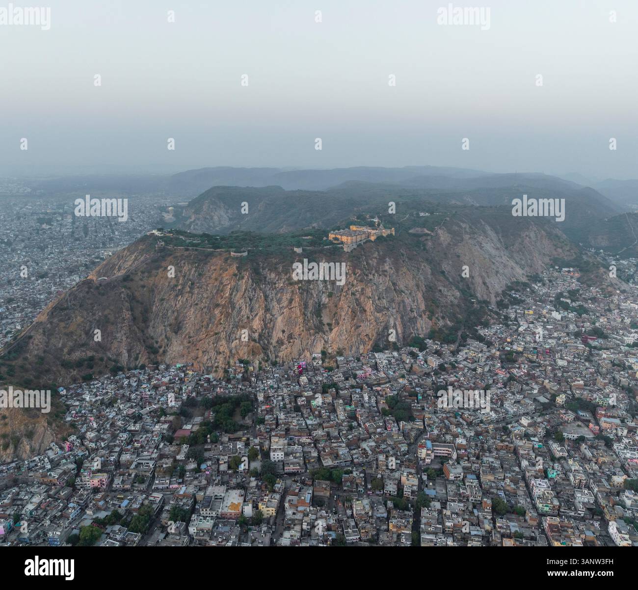 Aerial view of Nahargarh Fort overlooking the vibrant Pink City with ...