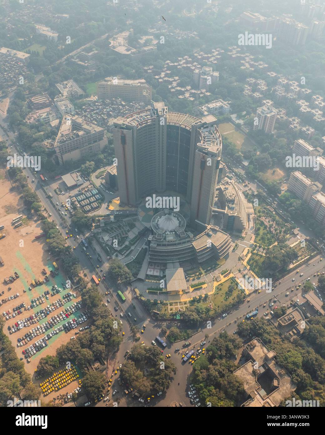 Aerial view of bustling downtown skyline with modern skyscrapers and dense urban sprawl, New ...