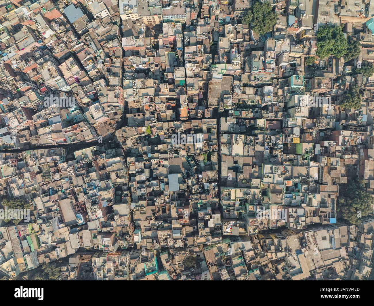 Aerial view of vibrant and bustling Chandni Chowk with historic ...