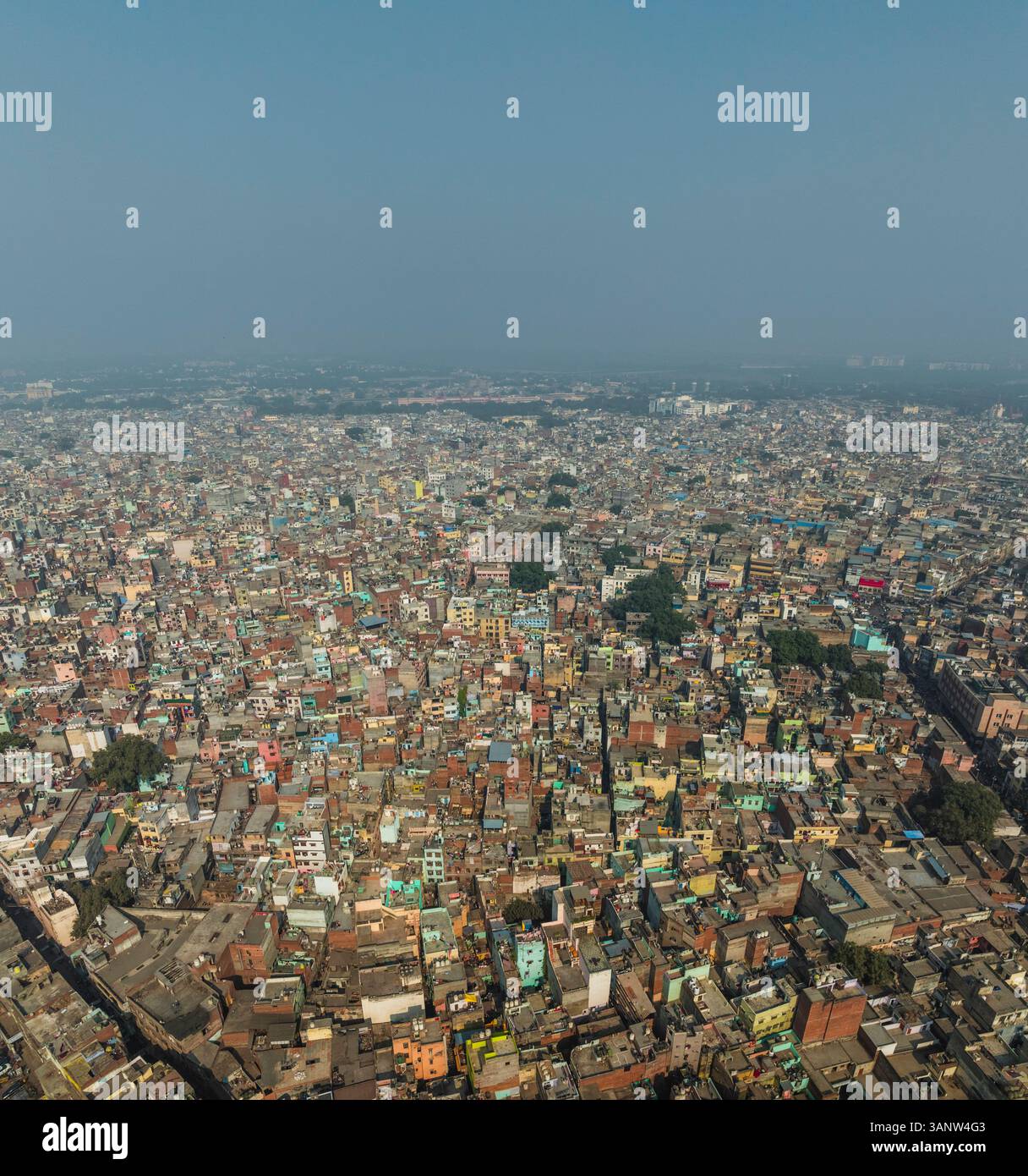 Aerial view of vibrant and bustling old town with dense residential ...