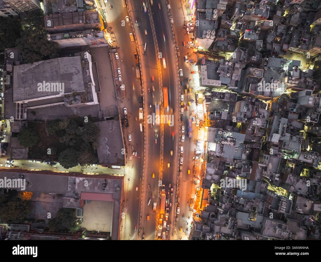 Aerial view of bustling Paharganj cityscape with vibrant lights and ...