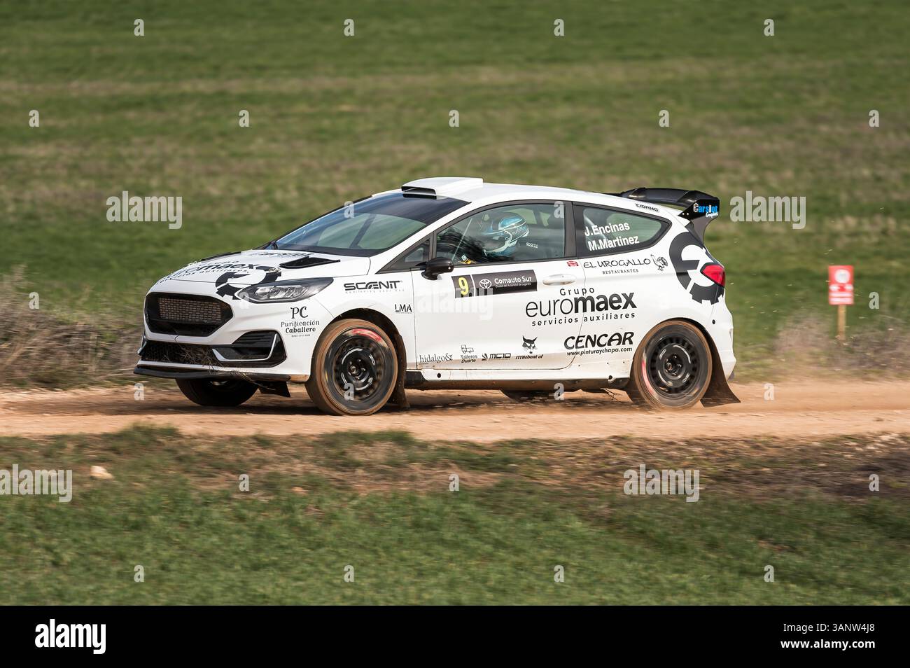 Madrid, Spain; 02-15-2025: White Ford Fiesta rally car speeding on a ...