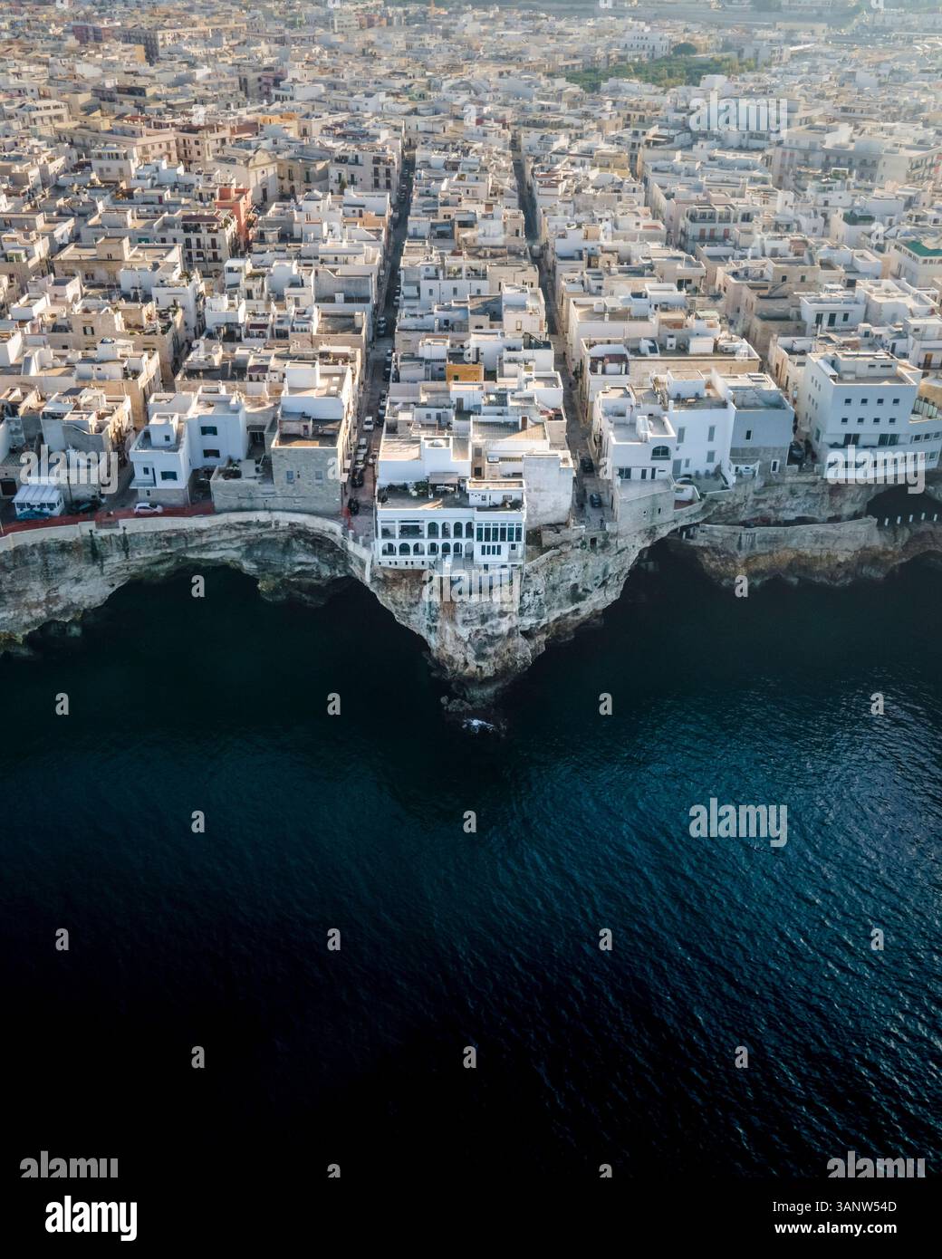 Aerial view of the beautiful coastal town with historic architecture ...