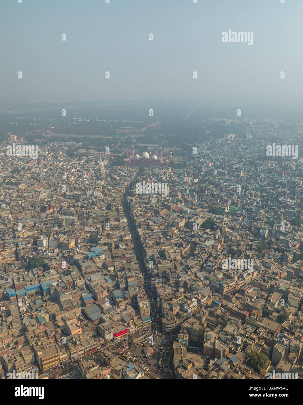 Aerial view of bustling Chandni Chowk with historic Jama Masjid Mosque ...