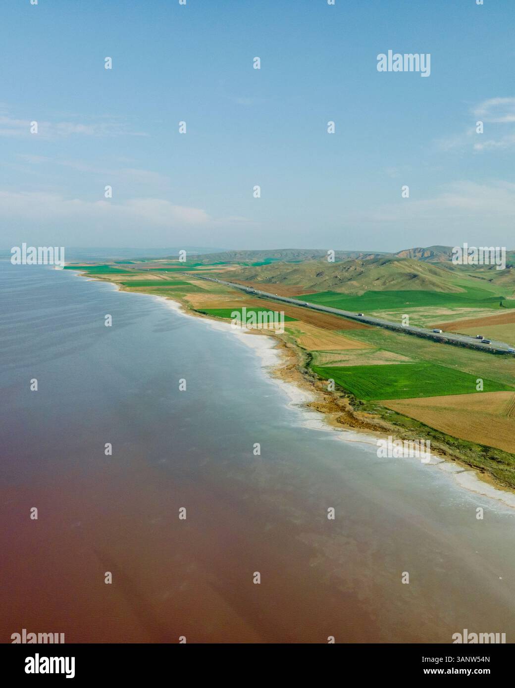 Aerial view of the beautiful Tuz Golu salt lake with a stunning ...