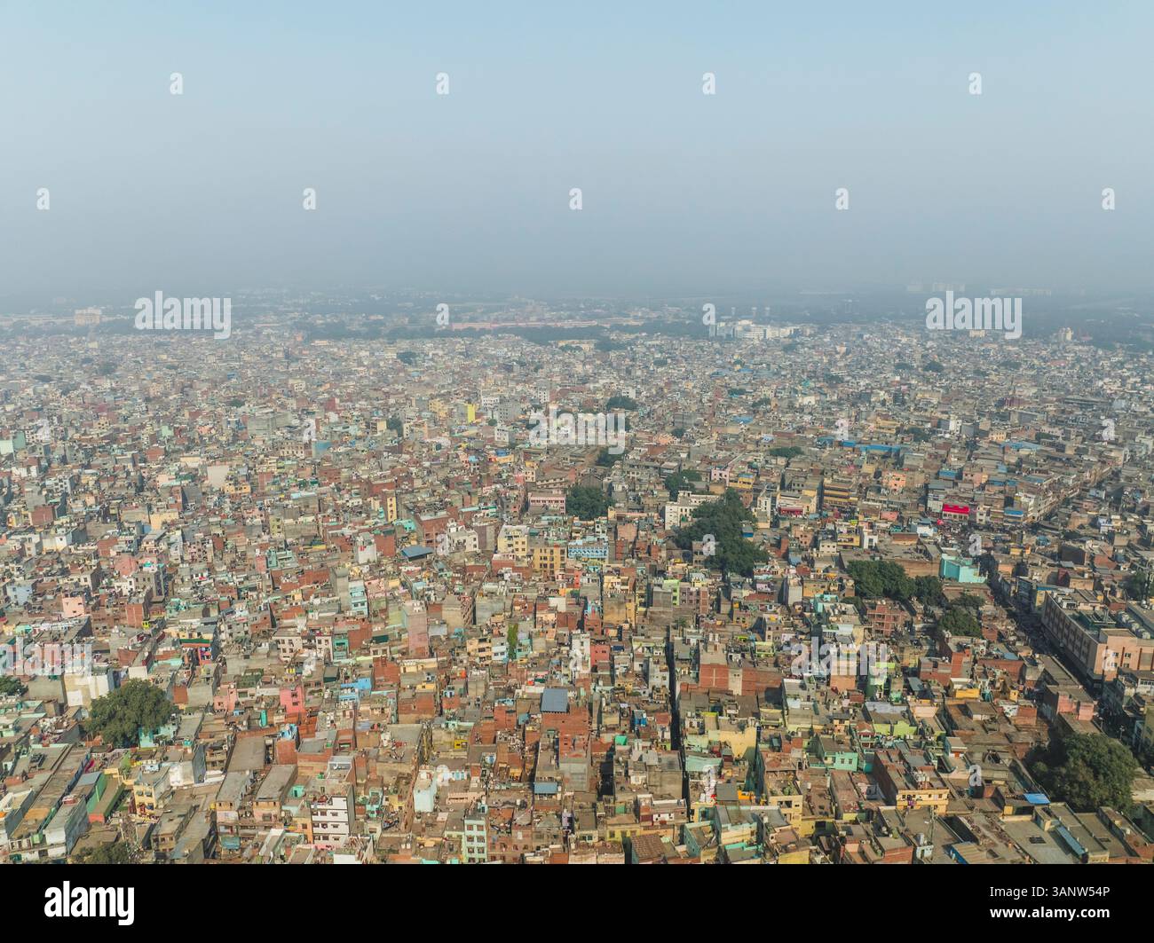 Aerial view of the vibrant and bustling cityscape of Old Delhi with ...