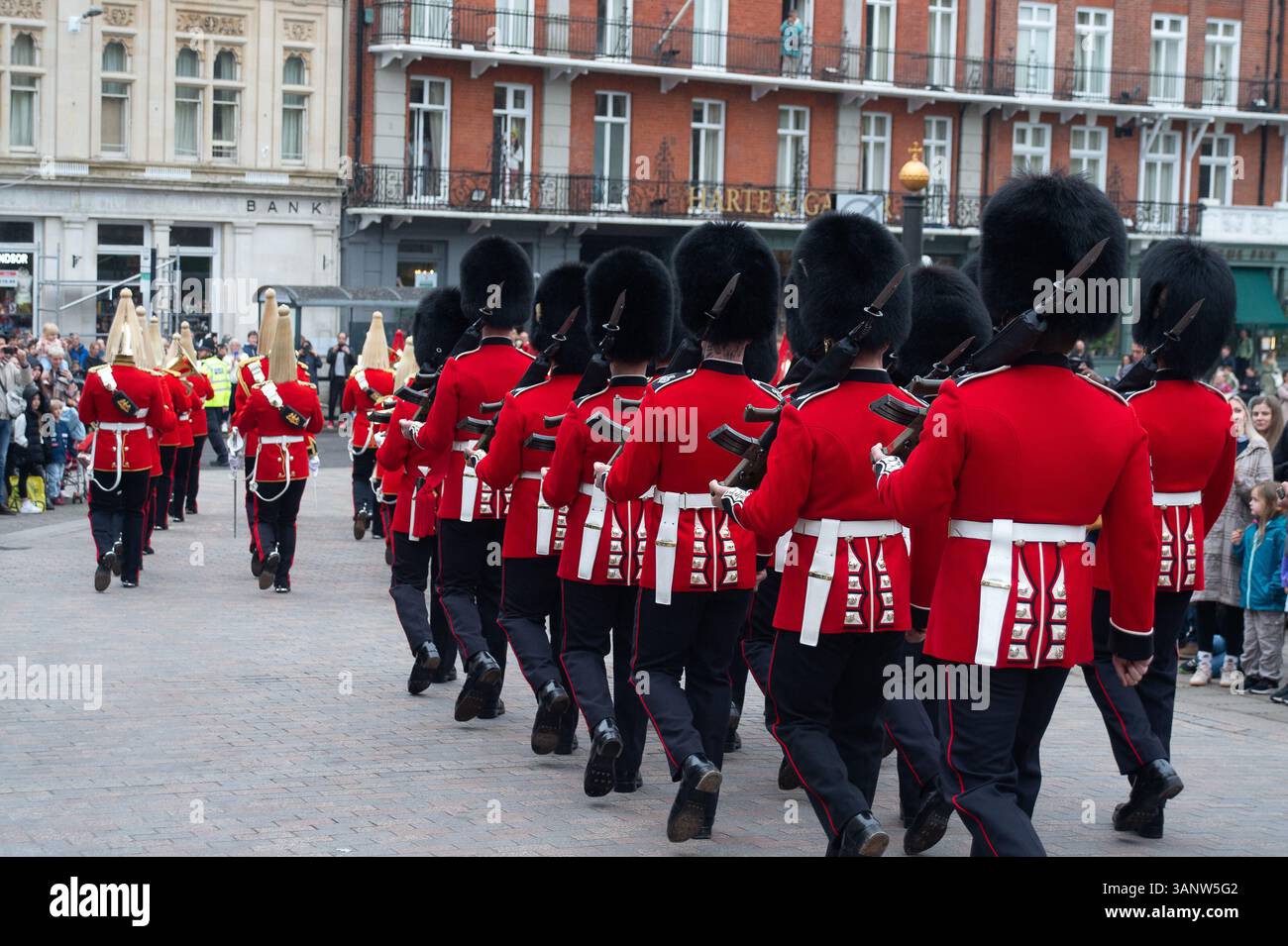 The Changing The Guard at Windsor Castle in Berkshire. Today the guards ...