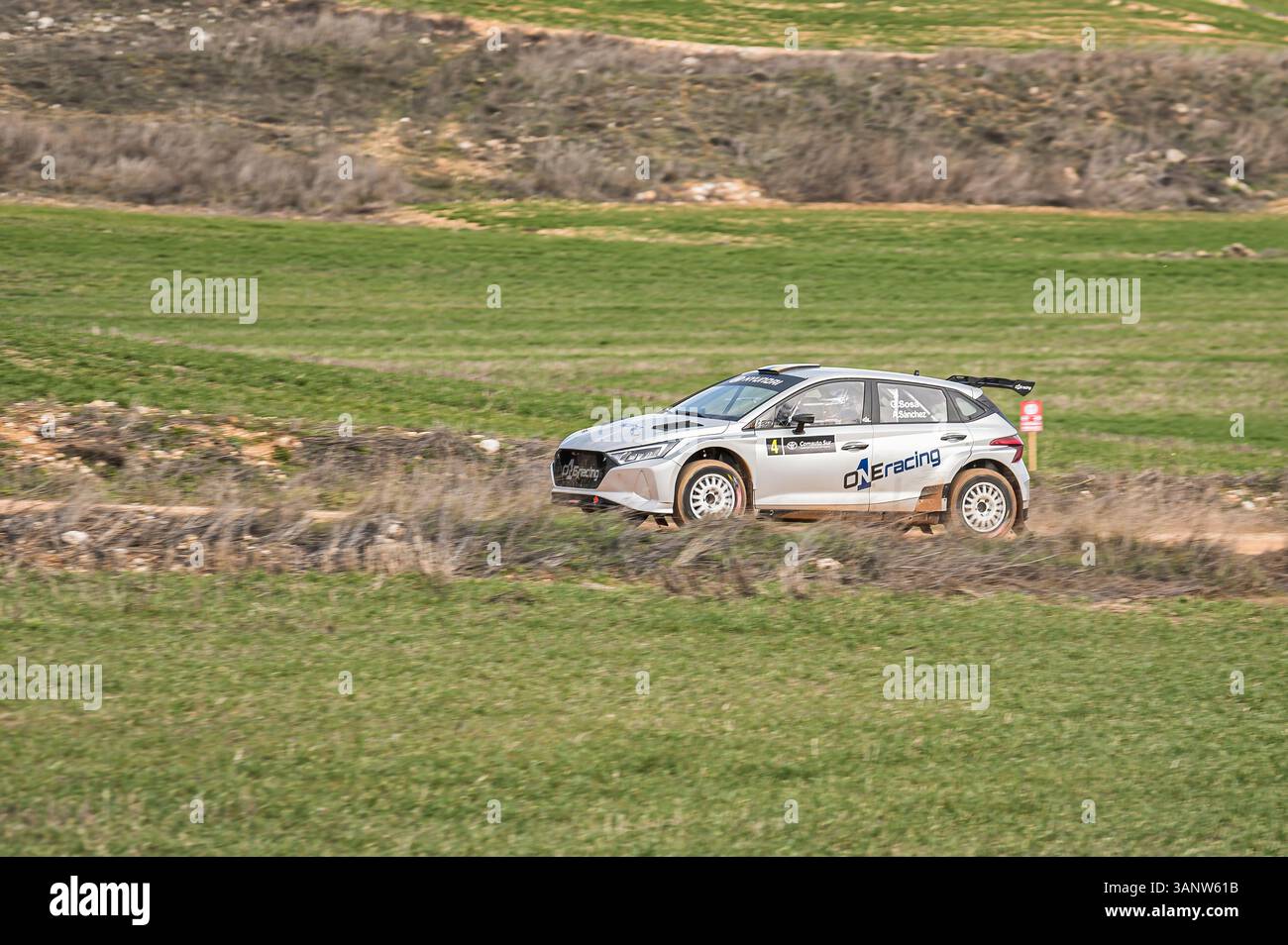 Madrid, Spain; 02-15-2025: Side view of a Hyundai i20N Rally2 speeding ...