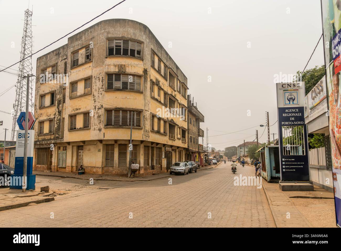 Porto-Novo street in Benin, West Africa with vibrant colonial ...