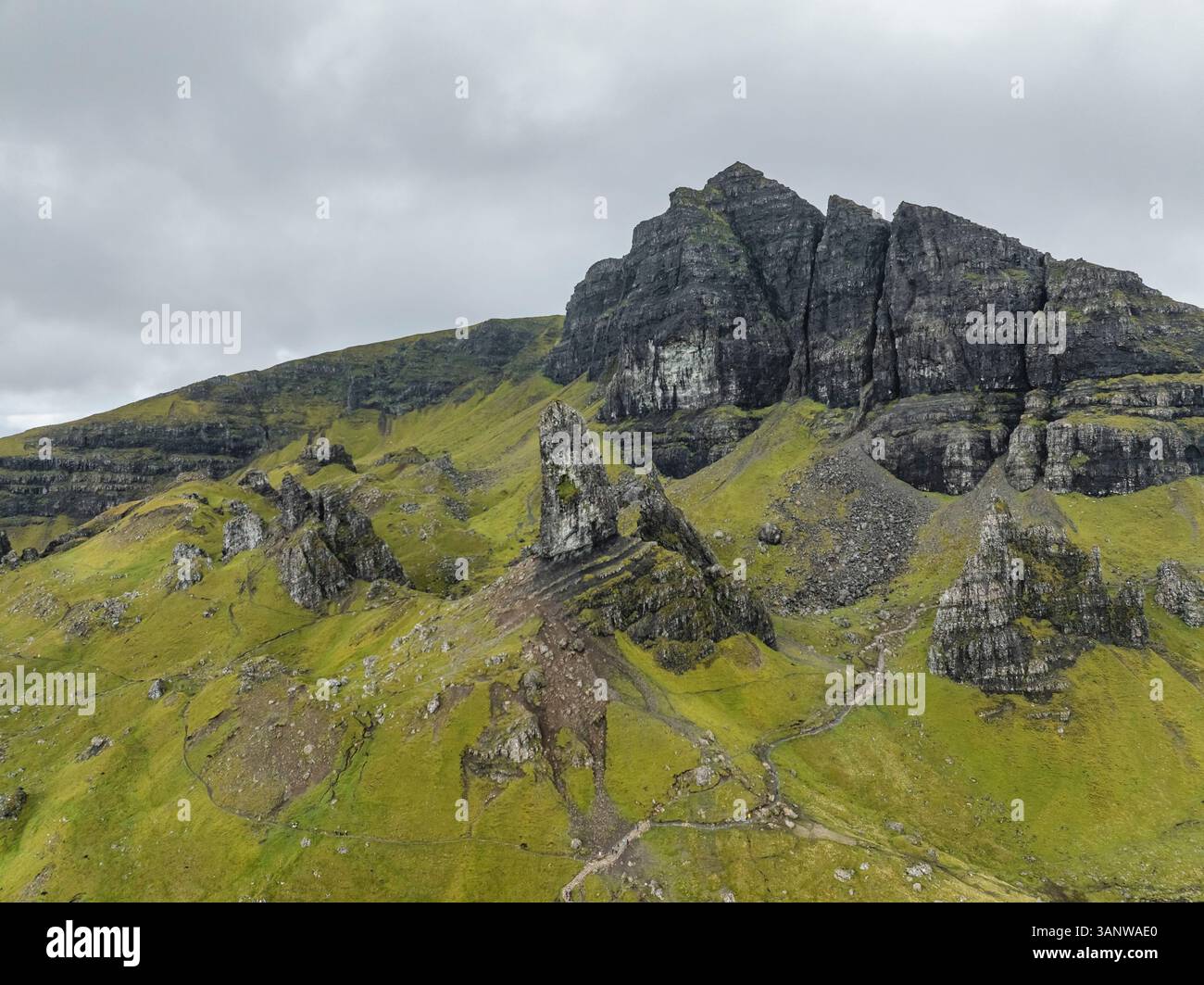 Aerial view of the majestic Old Man of Storr rock formation amidst ...